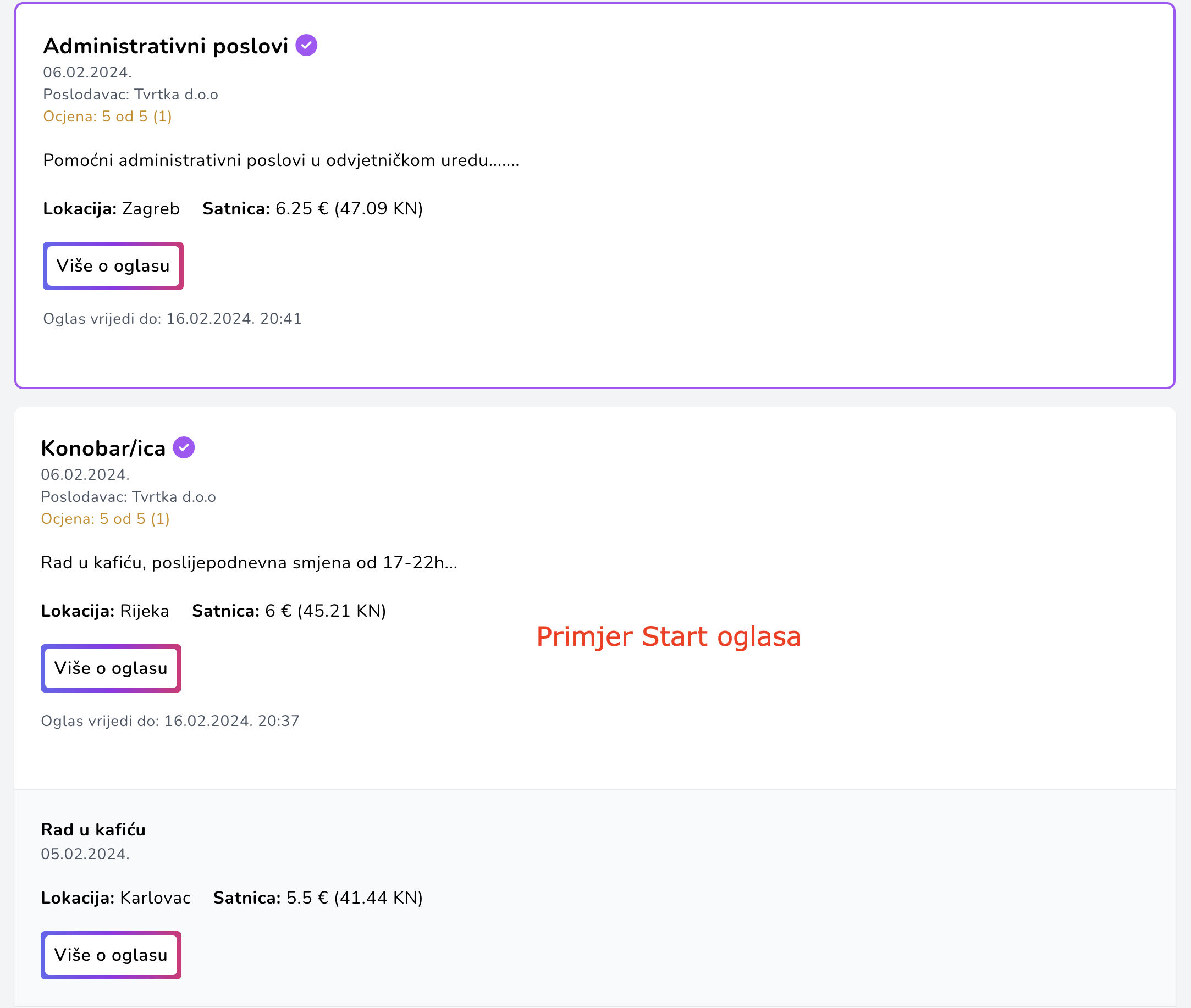 Studentski poslovi - Cjenik